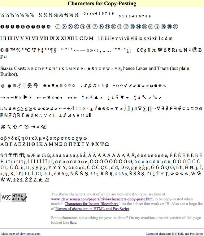Characters for copy-pasting