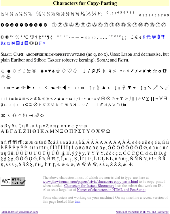 Characters for copy-pasting