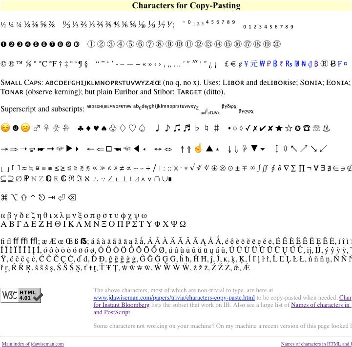 Characters for copy-pasting